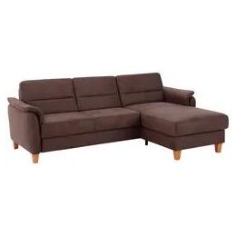 Ecksofa Home Affaire "Palmera L-Form" Sofas Gr. B/H/T: 244 cm x 89 cm x 163 cm, Luxus-Microfaser, Recamiere rechts, mit Bettfunktion-mit Bettkasten, braun (mokka) Federkern, wahlweise mit Bettfunktion und mitohne Bettkasten