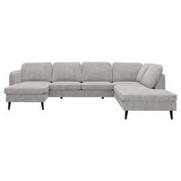 Wohnlandschaft Inosign "Ikano" Sofas Gr. B/H/T: 295cm x 80cm x 205cm, Flachgewebe, Ottomane rechts, grau (hellgrau) Massivholz Konstruktion, Wellenunterfederung im Sitz