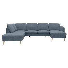 Wohnlandschaft Inosign "Ikano" Sofas Gr. B/H/T: 295cm x 80cm x 205cm, Flachgewebe, Ottomane links, blau Massivholz Konstruktion, Wellenunterfederung im Sitz