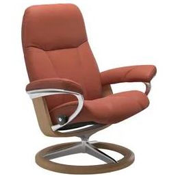 Relaxsessel stressless "Consul" Sessel Gr. Leder PALOMA, Signature Base Eiche, BalanceAdaptTM-PlusTMSystem-Gleitsystem-Relaxfunktion-Drehfunktion-Kopfstützenverstellung-Rückteilverstellung, B/H/T: 78cm x 97cm x 70cm, rot (henna paloma) mit Signature Base, Größe S, Gestell Eiche