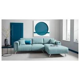 Ecksofa Inosign "Malaga L-Form" Sofas Gr. B/H/T: 276cm x 85cm x 169cm, Struktur, Recamiere rechts, blau (hellpetrol) Deckenoptik auf Recamiere und Armlehne