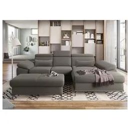 Sit & More Ecksofa SIT&MORE "Cabrio L-Form" Sofas Gr. B/H/T: 295 cm x 87 cm x 180 cm, Luxus-Microfaser, Recamiere rechts, mit Bettfunktion-mit Bettkasten-mit Sitztiefenverstellung-mit Kopfteilverstellung-mit Armteilfunktion-mit 2 Nierenkissen, braun (schlamm) mit Sitztiefen- und Armteilverstellung sowie Federkern, 2 Nierenkissen