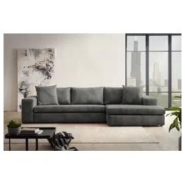 Ecksofa Andas "SLEETLAND XXL in Samtvelours oder Vintage-Leder-Optik, L-Form" Sofas Gr. B/H/T: 325 cm x 72 cm x 167 cm, Kunstleder, Recamiere rechts, grau (dunkelgrau) besonders groß und bequem