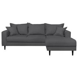 Ecksofa Home Affaire "VEYRAS L-Form" Sofas Gr. B/H/T: 230cm x 76cm x 150cm, Struktur, Ottomane rechts, grau (anthrazit) hoher Sitzkomfort, incl. 2 Zierkissen mit Keder, BTH: 23015076 cm