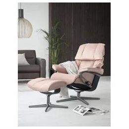 Relaxsessel stressless "Reno" Sessel Gr. ROHLEDER Stoff Q2 FARON, Cross Base Schwarz, Relaxfunktion-Drehfunktion-PlusTMSystem-Gleitsystem-BalanceAdaptTM, B/H/T: 83cm x 100cm x 76cm, pink (light q2 faron) mit Cross Base, Größe S, M & L, Holzakzent Schwarz