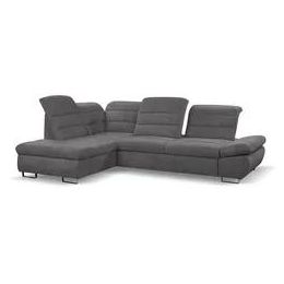 Ecksofa WERK2 "Roma L-Form" Sofas Gr. B/H/T: 284cm x 105cm x 217cm, Struktur fein, Recamiere links, Schlaffunktion, Bettkasten, verstellbare Kopfteile, Sitztiefenverstellung, grau (anthrazit) Sofa mit Schlaffunktion, Sitztiefenverstellung, verstellbare Kopfteile