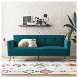 3-Sitzer COSMOLIVING BY COSMOPOLITAN "Gloria" Sofas Gr. B/H/T: 192cm x 82cm x 80cm, Veloursstoff, Ohne Ottomane, blau (petrol) Mit Knopfsteppung