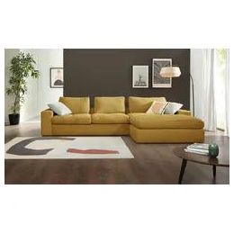 Ecksofa Alina "Sandy" Sofas Gr. B/T: 326cm x 180cm, Cord GCT, Recamiere rechts, gelb (honiggelb gct 95) mit Recamiere, in modernem Cordstoff