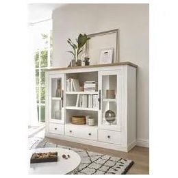 Highboard Home Affaire "Westminster" Sideboards Gr. B/H/T: 160cm x 122cm x 41cm, 3 St., weiß (pinie weiss dekor, applikation wotan eiche dekor) im angesagten Landhaus-Look