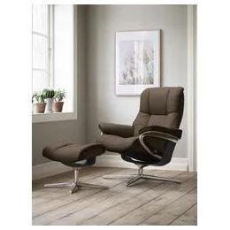 Relaxsessel stressless "Mayfair" Sessel Gr. ROHLEDER Stoff Q2 FARON, Cross Base Schwarz, Relaxfunktion-Drehfunktion-PlusTMSystem-Gleitsystem-BalanceAdaptTM, B/H/T: 79cm x 102cm x 73cm, braun (dark beige q2 faron) mit Cross Base, Größe S, M & L, Holzakzent Schwarz