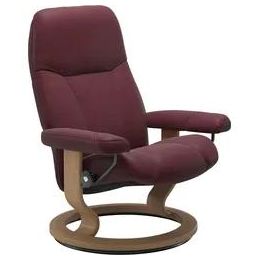 Relaxsessel stressless "Consul" Sessel Gr. Leder BATICK, Classic Base Eiche, PlusTMSystem-Gleitsystem-Relaxfunktion-Drehfunktion-Kopfstützenverstellung-Rückteilverstellung, B/H/T: 72cm x 94cm x 70cm, rot (bordeaux batick) mit Classic Base, Größe S, Gestell Eiche