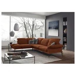 Ecksofa W.Schillig "sherry" Sofas Gr. B/H/T: 302cm x 81cm x 230cm, Flachgewebe W82, Ottomane links, mit Kopfteilverstellung-mit Armlehnenverstellung, orange (terracotta w82) mit Kopfstützenverstellung, Winkelfüße in Schwarz, Breite 302 cm