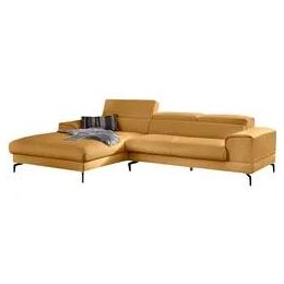 Ecksofa W.Schillig "piedroo" Sofas Gr. B/H/T: 303cm x 70cm x 193cm, Longlife Xtra-Leder Z69, Longchair links, mit Kopfteilverstellung-ohne Sitztiefenverstellung, gelb (kurkuma z69) Kopfteilverstellung, wahlweise mit Sitztiefenverstellung, Breite 303cm