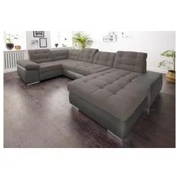 Sit & More Wohnlandschaft SIT & MORE "Ontario U-Form" Sofas Gr. B/H/T: 355cm x 75cm x 208cm, NaturLEDER, Recamiere rechts, mit Bettfunktion-XXL, grau (fango/delfin) XXL, wahlweise mit Bettfunktion