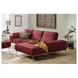 Ecksofa W.Schillig "run" Sofas Gr. B/H/T: 299cm x 88cm x 178cm, Longlife Xtra-Leder Z73, Recamiere rechts, mit Sitztiefenverstellung, rot (ruby z73) mit elegantem Holzsockel, Füße in Chrom glänzend, Breite 299 cm