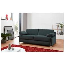 Schlafsofa Bali "Viola" Sofas Gr. 160cm x 200cm, Gelschaummatratze, 7-Zonen-Kaltschaummatratze mit Gelformauflage-Matratzenbezug abnehmbar und bis 60 Grad waschbar (gem. Etikett)-Premium: Ergoflex Lattenrost mit Gelformmatratze-antiallergischer Medicare-Bezug-optimale Druckentlastung-stabile Ergoflex - Unterfederung-temeraturneutrale Dauerelastizität, blau (rauchblau) mit Seitenkissen