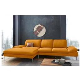 Ecksofa W.Schillig "enjoy&MORE" Sofas Gr. B/H/T: 340cm x 87cm x 185cm, Stoff S37, Recamiere links, mit Kopfteilverstellung-mit Armlehnenverstellung-mit Sitztiefenverstellung, gelb (brandy s37) mit Sitztiefenverstellung, Füße Chrom glänzend, Breite 340 cm