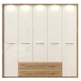 Kleiderschrank Home Affaire "Gala", beige (beige, pacific walnut), B:227cm H:224cm T:56cm, Spanplatte, MDF, Schränke, UV lackiert, kratzfest, hochglänzend, mit Beleuchtung