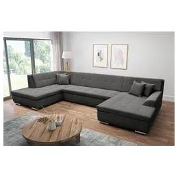 Wohnlandschaft DOMO collection "Treviso incl. Zierkissen, moderne Steppung, XXL: B/T/H: 364/201/83 cm" Sofas Gr. B/H/T: 364cm x 83cm x 201cm, Cord, Recamiere rechts, ohne Bettfunktion, grau wahlweise mit Bettfunktion, in vielen Bezugsarten auch Cord U-Form