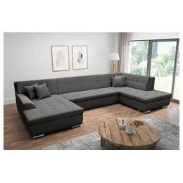 Wohnlandschaft DOMO collection "Treviso incl. Zierkissen, moderne Steppung, XXL: B/T/H: 364/201/83 cm" Sofas Gr. B/H/T: 364cm x 83cm x 201cm, Cord, Recamiere links, ohne Bettfunktion, grau wahlweise mit Bettfunktion, in vielen Bezugsarten auch Cord U-Form