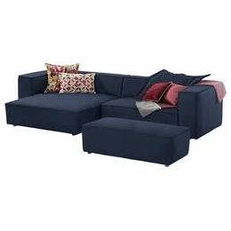 Ecksofa W.Schillig "around-the-block" Sofas Gr. B/H/T: 300cm x 66cm x 164cm, Longlife Xtra-Leder Z59, Longchair links, blau (blau z59) mit eleganter Biese, Federkern