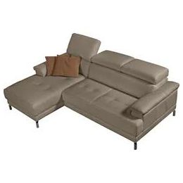 Ecksofa Egoitaliano "Soul, Design und Sitzkomfort auf hohem Niveau, tolle Details, L-Form" Sofas Gr. B/H/T: 250cm x 99cm x 166cm, Leder BULL, Recamiere links, mit Kopfteilverstellung, grau (taupe) mit Recamiere, inkl. Kopfteilverstellung