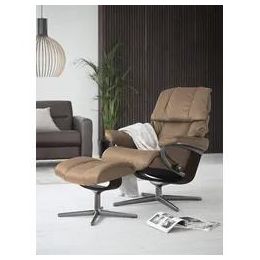 Relaxsessel stressless "Reno" Sessel Gr. Leder BATICK, Cross Base Braun-L, Relaxfunktion-Drehfunktion-PlusTMSystem-Gleitsystem-BalanceAdaptTM, B/H/T: 92cm x 100cm x 80cm, braun (latte batick) mit Cross Base, Größe S, M & L, Holzakzent Braun