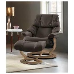 Relaxsessel stressless "Reno" Sessel Gr. Leder BATICK, Classic Base Eiche-M, Relaxfunktion-Drehfunktion-PlusTMSystem-Gleitsystem, B/H/T: 79cm x 98cm x 75cm, braun (brown batick) mit Hocker, Classic Base, Größe S, M & L, Gestell Eiche