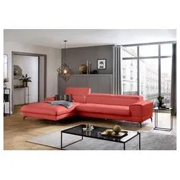 Ecksofa W.Schillig "piedroo" Sofas Gr. B/H/T: 343cm x 70cm x 193cm, Longlife Xtra-Leder Z69, Longchair links, mit Kopfteilverstellung-ohne Sitztiefenverstellung, orange (rot z69) Kopfteilverstellung, wahlweise mit Sitztiefenverstellung, Breite 343cm