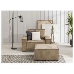 Sessel Home Affaire "SHERWOOD" Gr. Samtvelours, B/H/T: 120 cm x 85 cm x 166 cm, beige Loveseat und Hocker im Set, passend zur Polster-Serie SHERWOOD