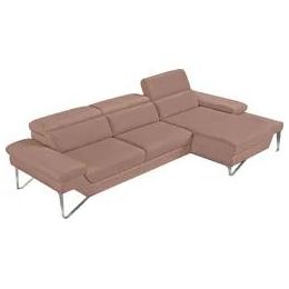 Ecksofa Egoitaliano "Princess, elegantes Designsofa mit erstklassigem Sitzkomfort, L-Form" Sofas Gr. B/H/T: 282cm x 95cm x 168cm, Leder BULL, Recamiere rechts, mit Kopfteilverstellung, rosa (millenium rose) mit Recamiere, inkl. Kopfteilverstellung, edle Designmetallfüße