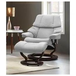 Relaxsessel stressless "Reno" Sessel Gr. ROHLEDER Stoff Q2 FARON, Classic Base Braun, Relaxfunktion-Drehfunktion-PlusTMSystem-Gleitsystem, B/H/T: 88cm x 98cm x 78cm, grau (light grey q2 faron) mit Hocker, Classic Base, Größe S, M & L, Gestell Braun