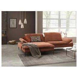 Ecksofa W.Schillig "enjoy&MORE" Sofas Gr. B/H/T: 294cm x 87cm x 185cm, Schlingenpolgewebe W82, Recamiere links, mit Kopfteilverstellung-mit Armlehnenverstellung-mit Sitztiefenverstellung, orange (living coral w82) in Living coral, Füße schwarz pulverbeschichtet, Breite 294 cm