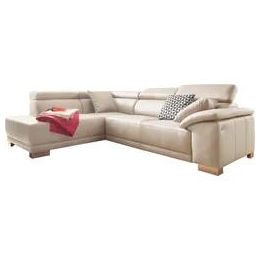 Ecksofa 3C Candy "Menorca L-Form" Sofas Gr. B/H/T: 270cm x 79cm x 205cm, Dickleder, Recamiere links, mit elektronischem Sitzvorzug, beige Kopfteilverstellung, wahlweise elektronischer Sitzvorzug, in Dickleder