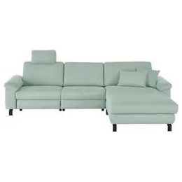 Ecksofa 3C Candy "Mainau L-Form" Sofas Gr. B/H/T: 308cm x 91cm x 185cm, Flachgewebe, Longchair rechts, mit teilmotorischer Relaxfunktion im 1,5-Sitzer links-mit teilmotorischer Schlaffunktion in Longchair rechts, grün (mint) Relaxfunktion im 1,5-Sitzer, motorische Schlaffunktion in Longchair