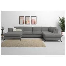 Sit & More Wohnlandschaft SIT & MORE "Olsen U-Form" Sofas Gr. B/H/T: 335cm x 88cm x 201cm, Soft clean, Ottomane rechts, ohne Bettfunktion-ohne Stauraum-mit Sitztiefenverstellung, grau inklusive Sitztiefenverstellung, wahlweise mit Bettfunktion, 15cm hoch