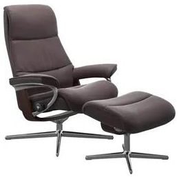 Relaxsessel stressless "View" Sessel Gr. Material Bezug, Material Gestell, Ausführung / Funktion, Maße B/H/T, rot (bordeaux) mit Hocker, Cross Base, Größe S, M & L, Holzakzent Braun