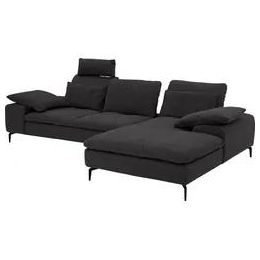 Ecksofa W.Schillig "valentinoo" Sofas Gr. B/H/T: 299cm x 83cm x 178cm, ROHLEDER Jacquard-Flachgewebe Q2 W60, Longchair rechts, mit Sitztiefenverstellung, schwarz (schwarz w60) inklusive Hocker, mit Sitztiefenverstellung, Breite 299 cm