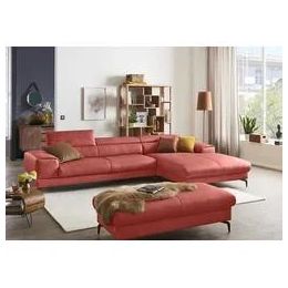 Ecksofa W.Schillig "piedroo" Sofas Gr. B/H/T: 343cm x 70cm x 193cm, Longlife Xtra-Leder Z69, Longchair rechts, mit Kopfteilverstellung-ohne Sitztiefenverstellung, orange (rot z69) Kopfteilverstellung, wahlweise mit Sitztiefenverstellung, Breite 343cm