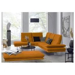 Ecksofa W.Schillig "broadway" Sofas Gr. B/H/T: 284cm x 94cm x 224cm, Stoff S37, Ottomane links, mit Sitztiefenverstellung-ohne Kopfteilverstellung-mit Seitenteilverstellung, gelb (brandy s37) Sitztiefenverstellung, Kopfteil- & Seitenteilverstellung, Breite 284cm