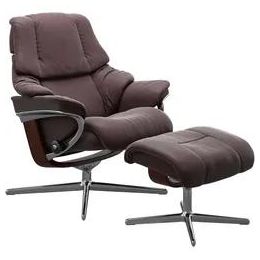 Relaxsessel stressless "Reno" Sessel Gr. Material Bezug, Material Gestell, Ausführung / Funktion, Maße B/H/T, rot (bordeaux) mit Cross Base, Größe S, M & L, Holzakzent Braun