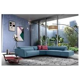 Ecksofa Egoitaliano Sofas Gr. B/H/T: 314cm x 96cm x 284cm, Luxus-Microfaser in Lederoptik, Recamiere rechts-Relaxelement links, mit Relaxfunktion, blau (helllblau) mit Relaxfunktion und verstellbaren Kopfteilelementen