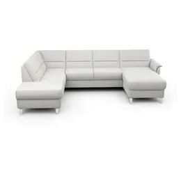 Sit & More Wohnlandschaft SIT & MORE "Palmera U-Form" Sofas Gr. B/H/T: 308cm x 89cm x 212cm, Luxus-Microfaser, Ottomane links, mit Bettfunktion-ohne Stauraum, silberfarben (silber) Federkern, wahlweise mit Bettfunktion und mitohne Stauraum