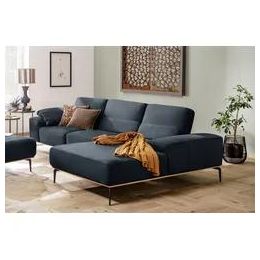 Ecksofa W.Schillig "run" Sofas Gr. B/H/T: 319cm x 88cm x 178cm, Longlife Xtra-Leder Z73, Recamiere rechts, mit Sitztiefenverstellung, blau (blau z73) mit Holzsockel, Füße in Schwarz pulverbeschichtet, Breite 319 cm