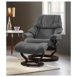 Relaxsessel stressless "Reno" Sessel Gr. Leder BATICK, Classic Base Braun-M, Relaxfunktion-Drehfunktion-PlusTMSystem-Gleitsystem, B/H/T: 79cm x 98cm x 75cm, grau (grey batick) mit Hocker, Classic Base, Größe S, M & L, Gestell Braun