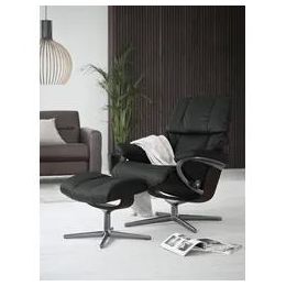 Relaxsessel stressless "Reno" Sessel Gr. Leder PALOMA, Cross Base Braun-M, Relaxfunktion-Drehfunktion-PlusTMSystem-Gleitsystem-BalanceAdaptTM, B/H/T: 83cm x 100cm x 76cm, schwarz (black paloma) mit Cross Base, Größe S, M & L, Holzakzent Braun