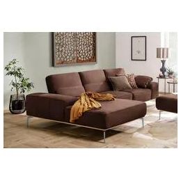 Ecksofa W.Schillig "run" Sofas Gr. B/H/T: 299cm x 88cm x 178cm, Longlife Xtra-Leder Z73, Recamiere links, mit Sitztiefenverstellung, braun (macchiato z73) mit elegantem Holzsockel, Füße in Chrom glänzend, Breite 299 cm