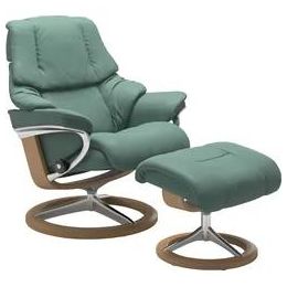 Relaxsessel stressless "Reno" Sessel Gr. Leder PALOMA, Signature Base Eiche, Relaxfunktion-Drehfunktion-PlusTMSystem-Gleitsystem-BalanceAdaptTM, B/H/T: 92cm x 100cm x 80cm, grün (aqua paloma) mit Signature Base, Größe S, M & L, Gestell Eiche