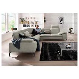 Ecksofa W.Schillig "valentinoo" Sofas Gr. B/H/T: 318cm x 83cm x 298cm, Chenille-Flachgewebe R66, langer Schenkel links, mit Sitztiefenverstellung, grau (stone r66) mit Sitztiefenverstellung, Breite 318 cm