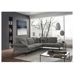 Ecksofa W.Schillig "sherry, Designsofa mit tollem Sitzkomfort, L-Form", grau (grau w82), B:302cm H:81cm T:230cm, Longlife Xtra-Leder Z69: Das feinnarbige, gedeckte Softleder Z69 besticht durch seine außergewöhnliche Weichheit im trendigen u00bbVintage-Looku00ab, Hautstärke 0, 9 - 1, 1 mm, Schlingenpolgewebe W82 (74% Polyacryl, 26% Polyester), Chenillegewebe V34 (52% Polyester, 38% Baumwolle, 10% P